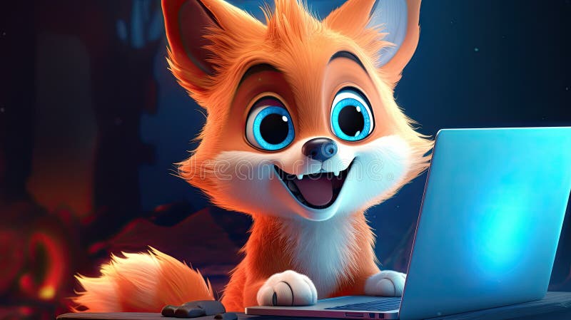 A Small, Sly, Orange Fox on a Blue Background. 3d Illustration ...
