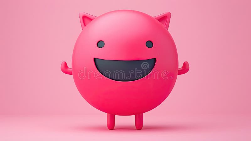 Smiling Pink Round Character with Big Open Mouth on Pink Background ...