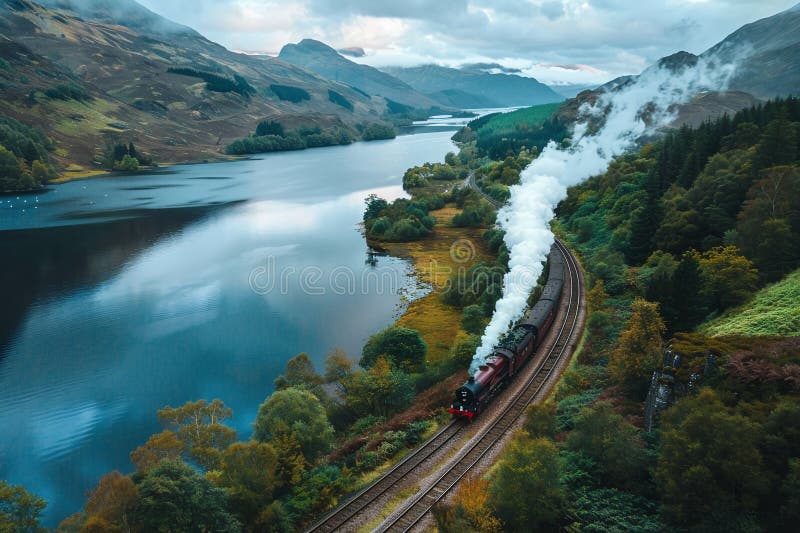 Ai Generative Steam Train Passing through Beautiful Hills Stock ...