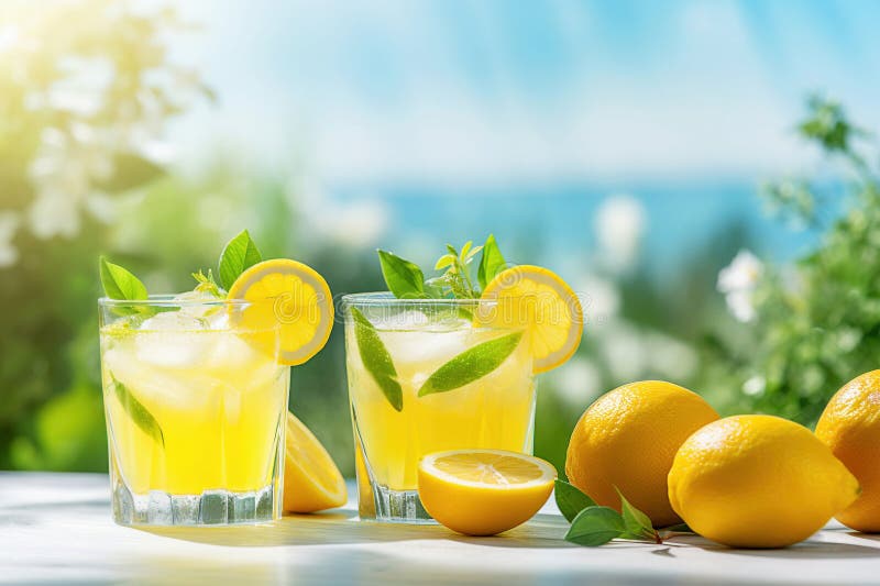 Ai Generative. Summer Citrus Lemonade in Pearl Glasses, Sunny Day Stock ...