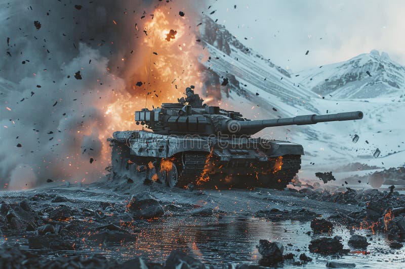 Ai Generative Tank Explodes and Burns Stock Illustration - Illustration ...