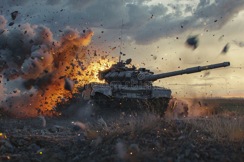 Ai Generative Tank Explodes and Burns Stock Illustration - Illustration ...