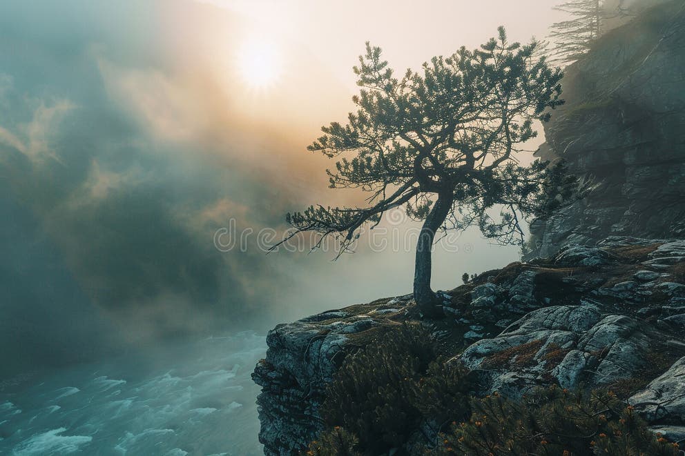 Ai Generative Tree on the Cliff Stock Illustration - Illustration of ...