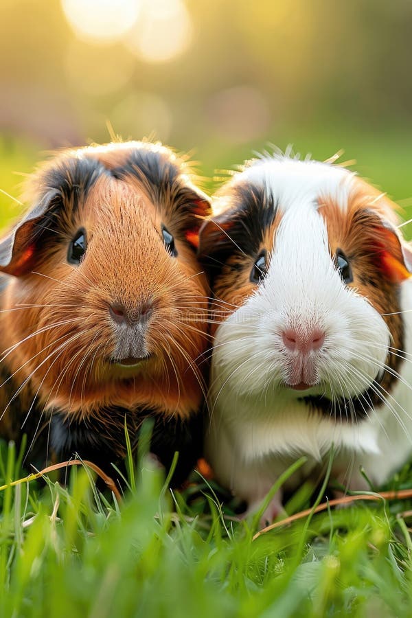 Two Guinea Pigs with a Soft Backlight in the Grass. Stock Photo - Image ...