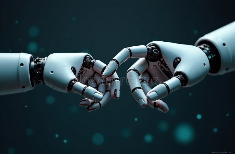 Two Humanoid Robot Hand Touch Finger, Artificial Intelligence. AI ...