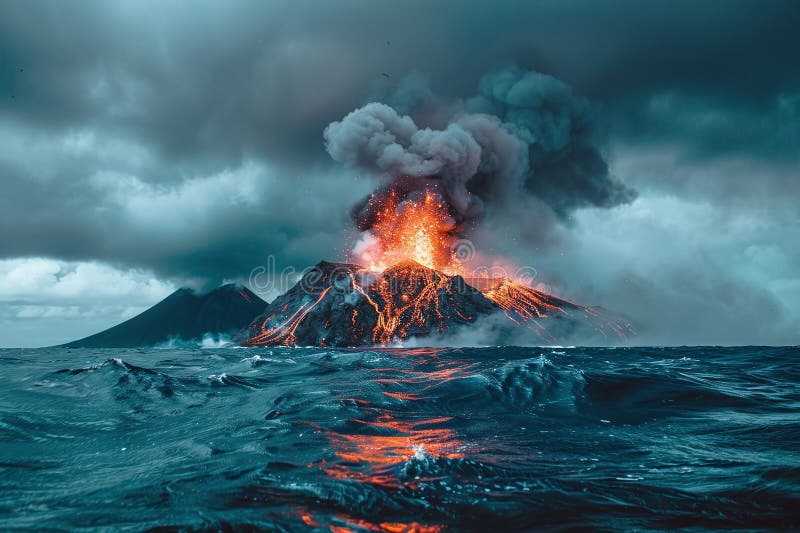 Ai Generative Underwater Volcano To the Surface Sea Stock Illustration ...