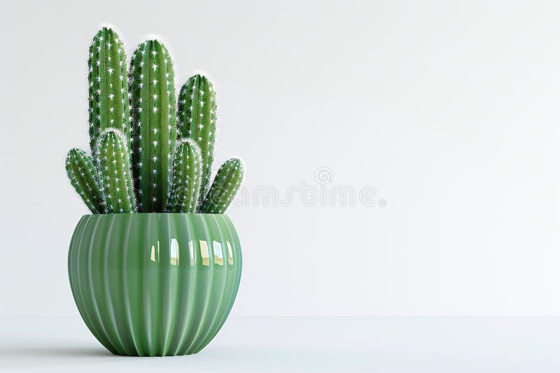 Ai Generative Vase with Cactus Blank Space Stock Illustration ...