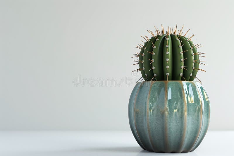 Ai Generative Vase with Cactus Blank Space Stock Illustration ...
