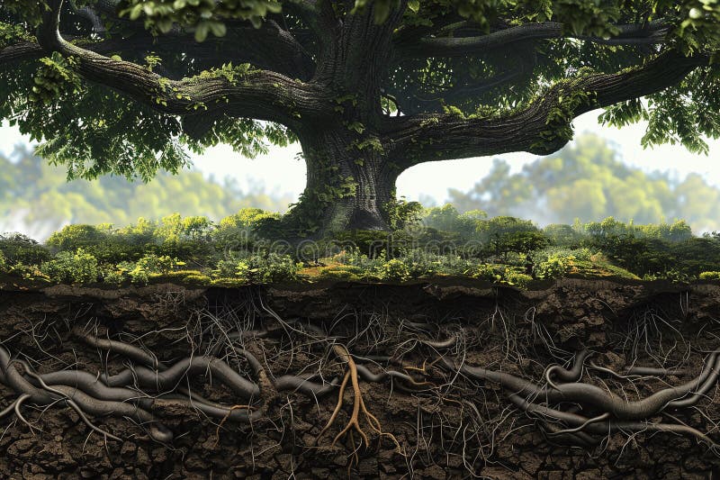 Ai Generative View of Tree Roots in the Ground Stock Illustration ...