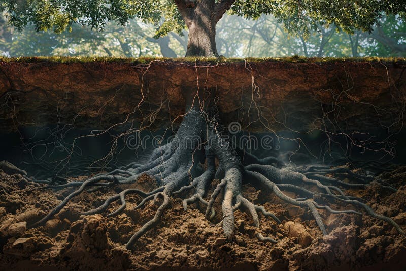 Ai Generative View of Tree Roots in the Ground Stock Illustration ...