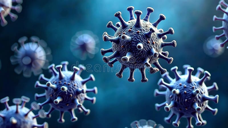 Viruses and Germs Moving on Blue Background, Abstract Animation. AI ...