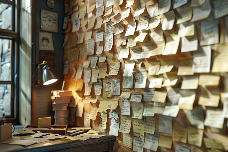 Ai Generative Wall Full of Note Paper Stock Illustration - Illustration ...