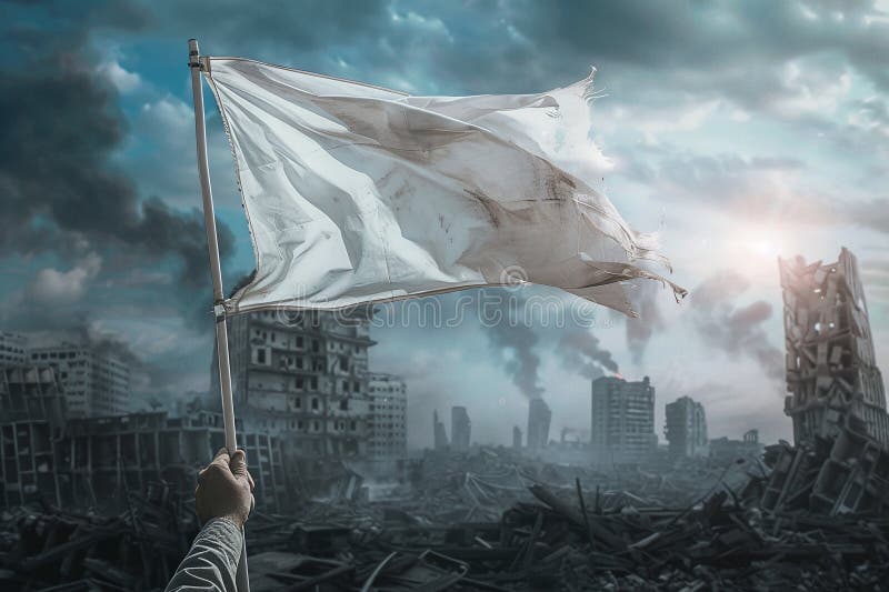 Ai Generative White Flag of Surrender in a Devastated City Stock ...