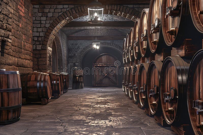 Ai Generative Wine Barrel Storage Warehouse Stock Illustration ...