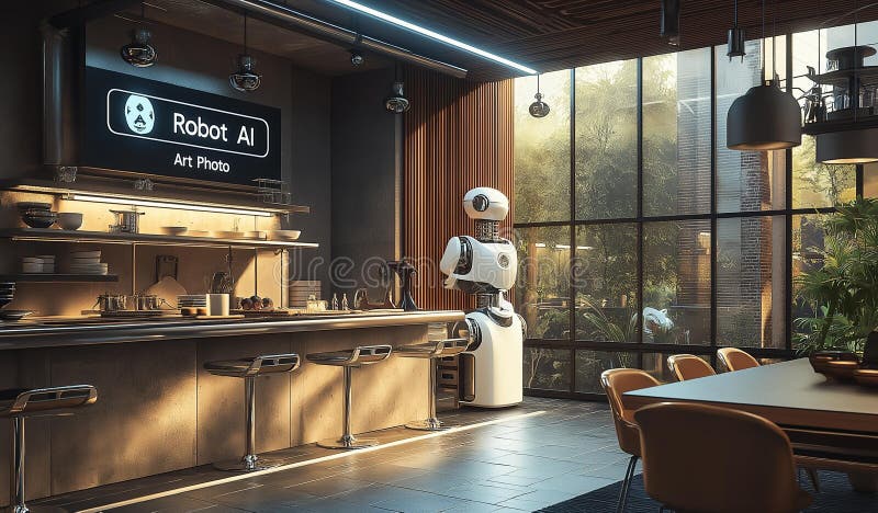AI Generator Image of Coffee Shop, Cafe Using Robot Technology To Work ...