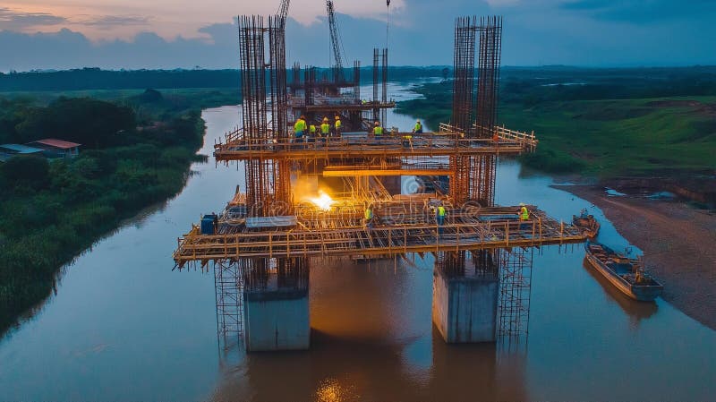 AI Generator Image of Construction Scene of the Bridge Connecting Over ...