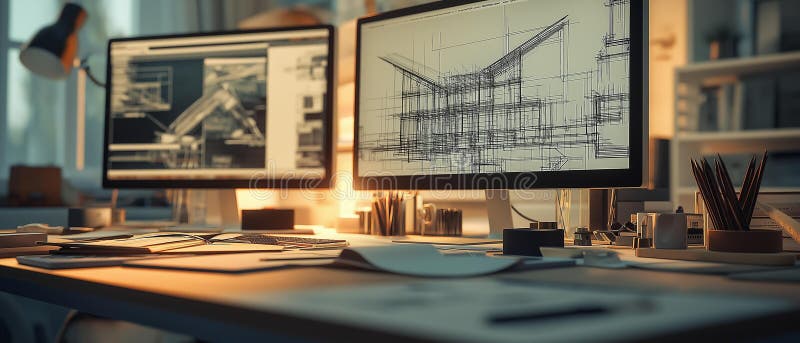 AI Generator Image of 3D Blueprint of an Architectural Structure Stock ...