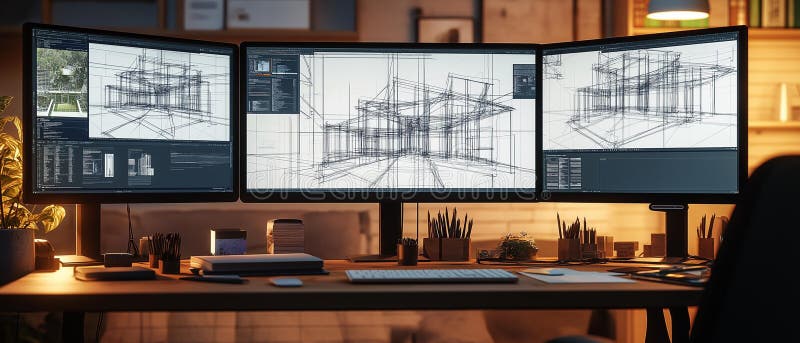 AI Generator Image of 3D Blueprint of an Architectural Structure Stock ...