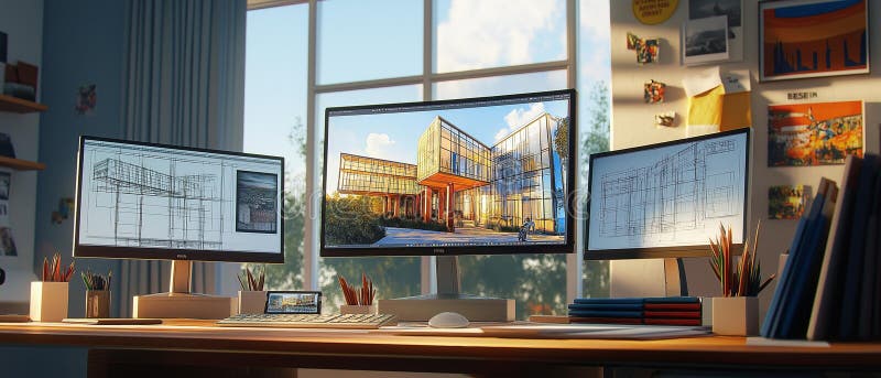 AI Generator Image of 3D Blueprint of an Architectural Structure Stock ...