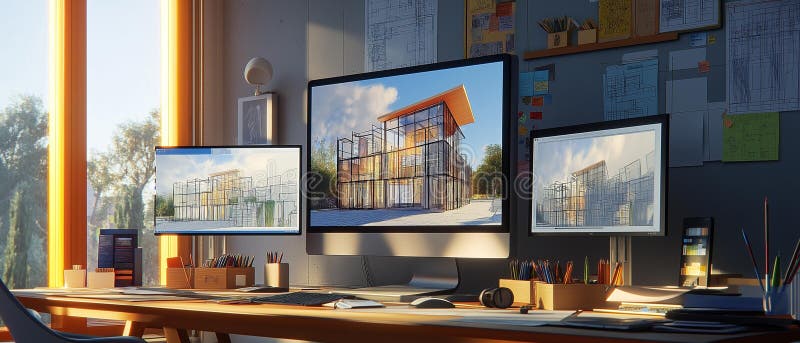 AI Generator Image of 3D Blueprint of an Architectural Structure Stock ...