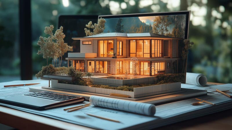 AI Generator Image of Engineer Designing and Building a House Stock ...