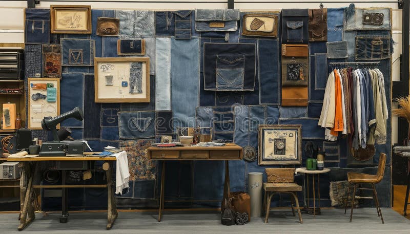 AI Generator Image of Fair Stand with Wall Made by Denim Fabric Stock ...