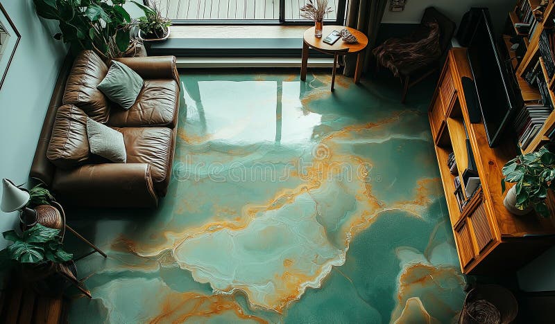 AI Generator Image of Top Down View of an Epoxy Large Living Room Floor ...