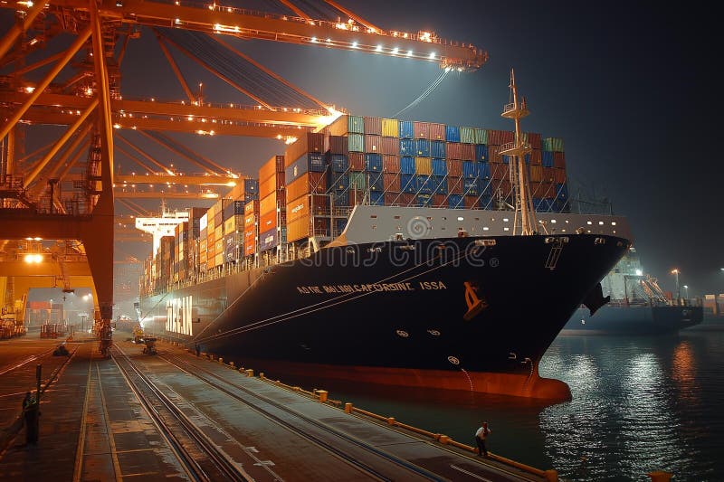 AI Generator Image of Transportation and Communications by Boat Cargo Ship Stock Illustration ...