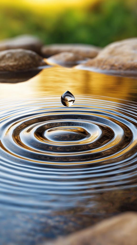 AI Generator Image of a Water Drop Falling into Water, Creating a ...
