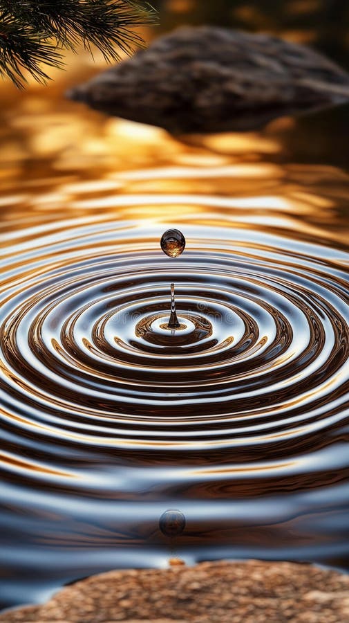 AI Generator Image of a Water Drop Falling into Water, Creating a Circular Ripple Effect. Stock ...