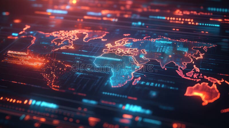 AI Global Economic, Close-up of a High-tech Economic World Map, Adorned ...