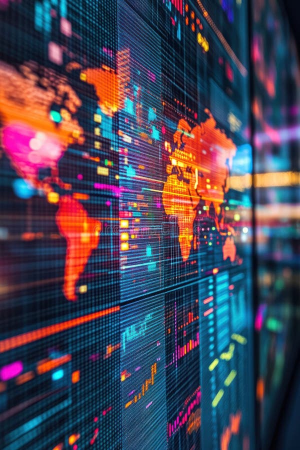 AI Global Economic, Close-up of a High-tech Economic World Map, Adorned ...