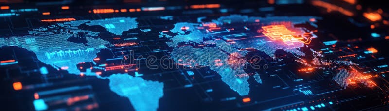 AI Global Economic, Close-up of a High-tech Economic World Map, Adorned ...