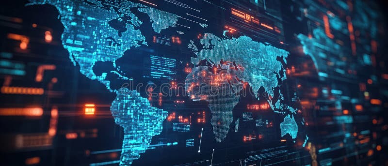 AI Global Economic, Close-up of a High-tech Economic World Map, Adorned ...