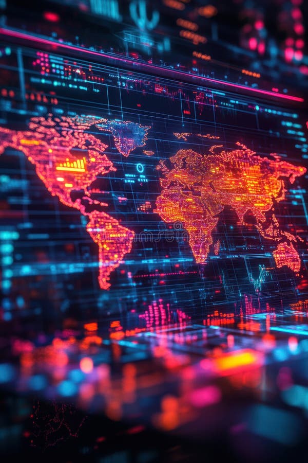 AI Global Economic, Close-up View of a Digital Economic World Map ...