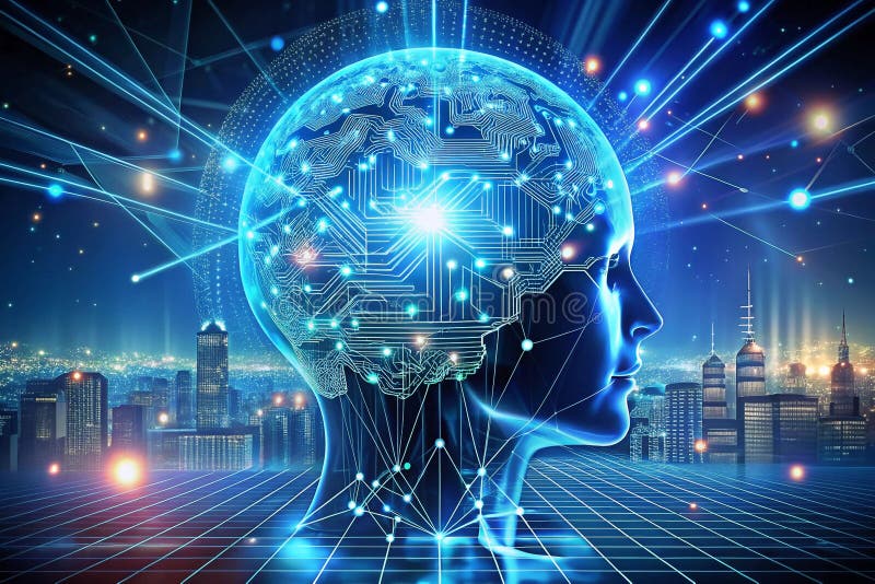 AI Global Network, Futuristic Technology Head Stock Illustration ...