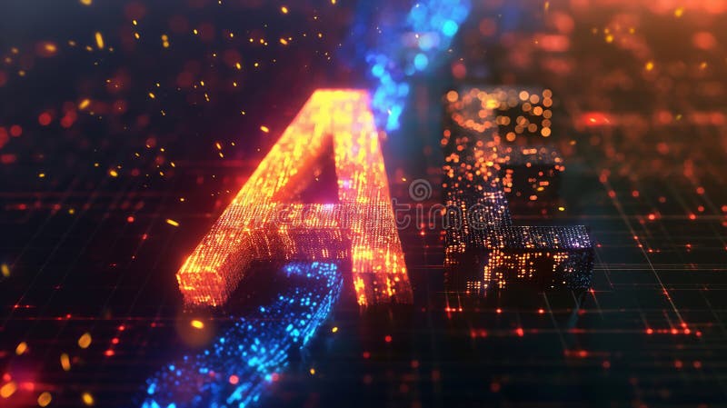 "AI" in Glowing, Pixelated Text with Red and Blue Lighting ...