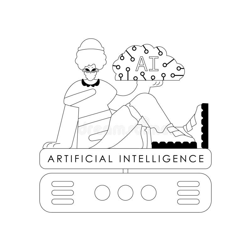 AI Guy and Server Featuring AI Theme in Vector Linear Style Stock ...