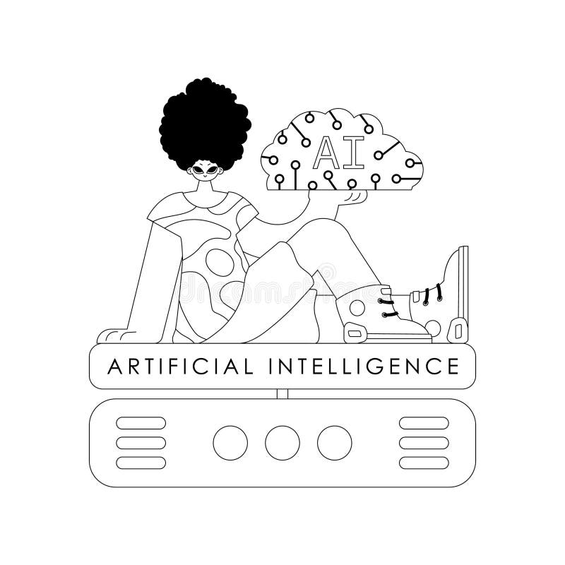 AI Guy and Server Illustrated in Linear Vector Style with AI Theme ...