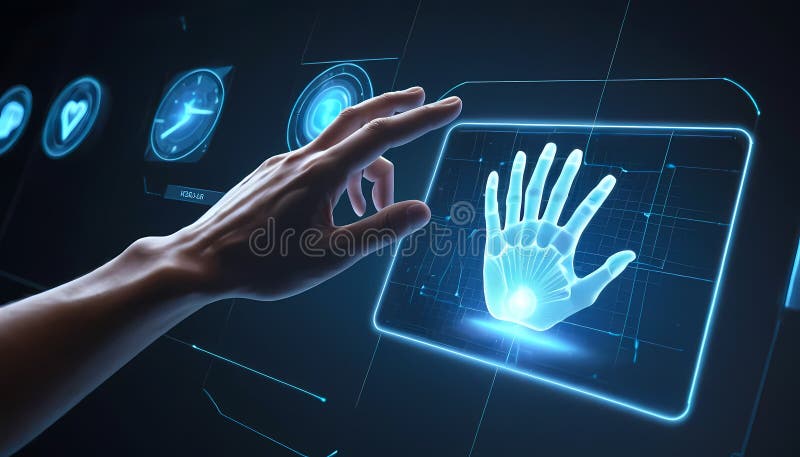 AI Hand Biometric Scan stock illustration. Illustration of stage ...