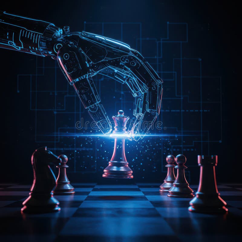 An AI Hand Moves a King on a Chessboard, Representing the Connection ...