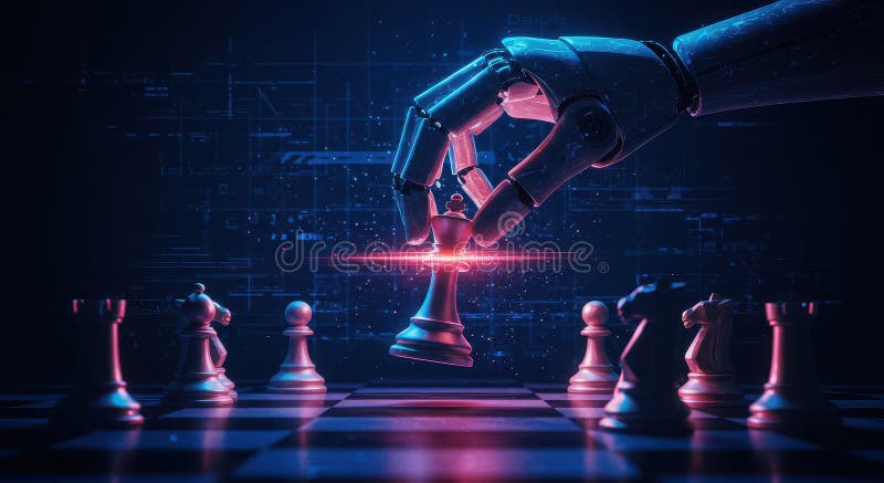 An AI Hand Moves a King on a Chessboard, Representing the Connection ...