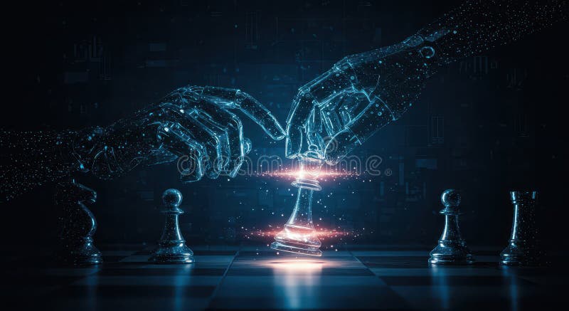 An AI Hand Moves a King on a Chessboard, Representing the Connection ...