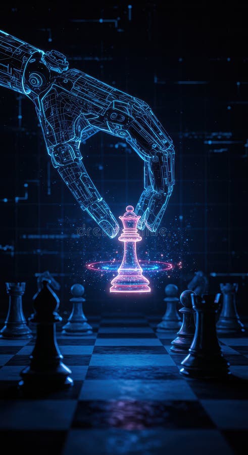 An AI Hand Moves a King on a Chessboard, Representing the Connection ...