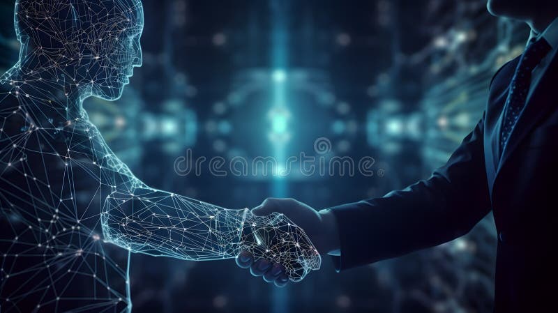 AI Handshake with a Businessman, Neural Network, Office, Commerce ...