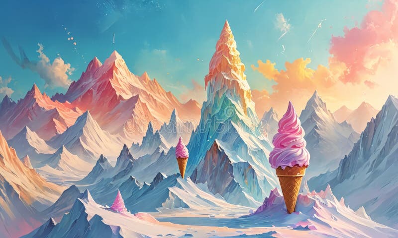 Ice Cream Cone with Mountains in the Background Stock Illustration ...