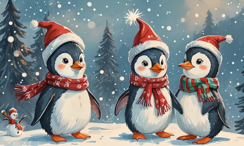 Two Penguins in Snowy Scene Stock Illustration - Illustration of snow ...