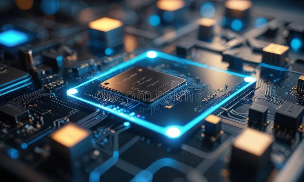 Computer Processor with Blue Lights on Top Stock Illustration ...