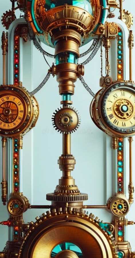 Steam Clock with Gears and on Blue Background Stock Illustration ...