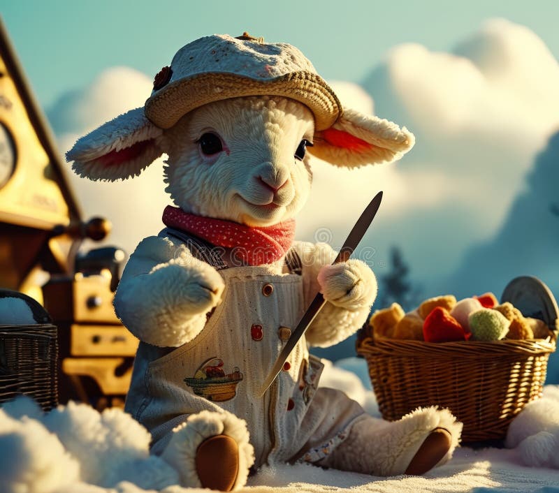 Stuffed Rabbit with Knife and Basket Eggs Stock Illustration ...